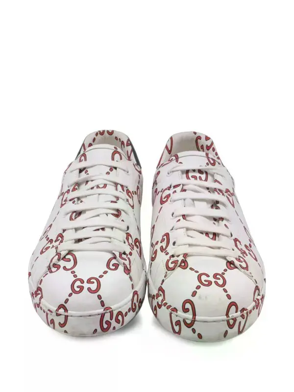 Gucci Ace Gg Print Leather Lace-up Sneakers - White
