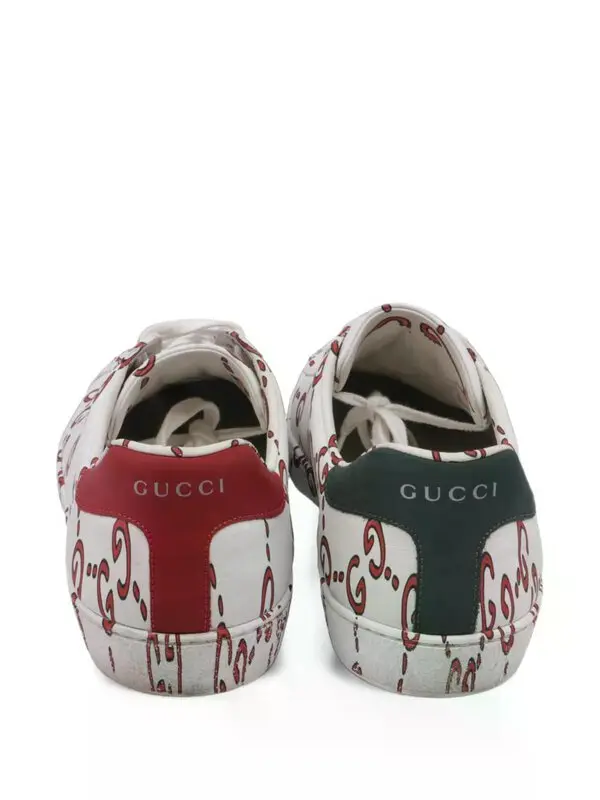 Gucci Ace Gg Print Leather Lace-up Sneakers - White