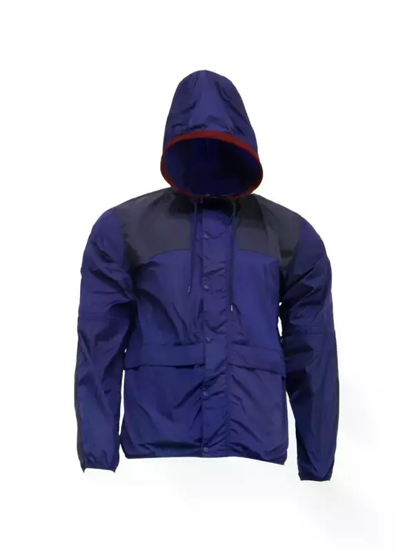 Moncler Hooded Windbreaker With Logo Print - Blue