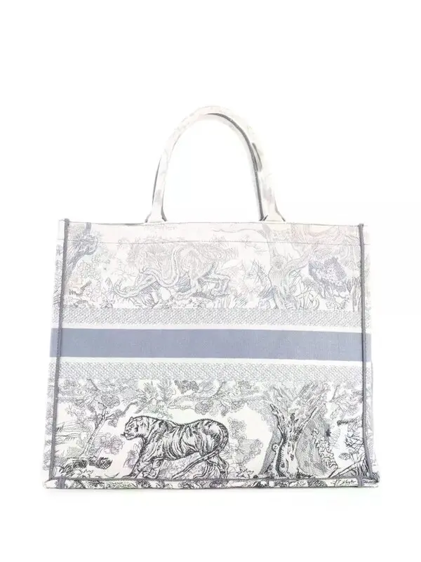 Dior Book Embroidered Canvas Large Tote Bag - Grey