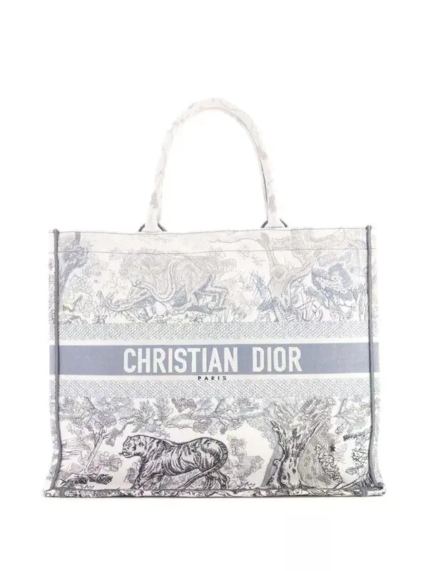 Dior Book Embroidered Canvas Large Tote Bag - Grey