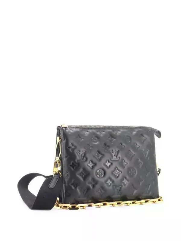 LOUIS VUITTON Coussin Pm Bag Monogram Embossed Lambskin Crossbody - Black