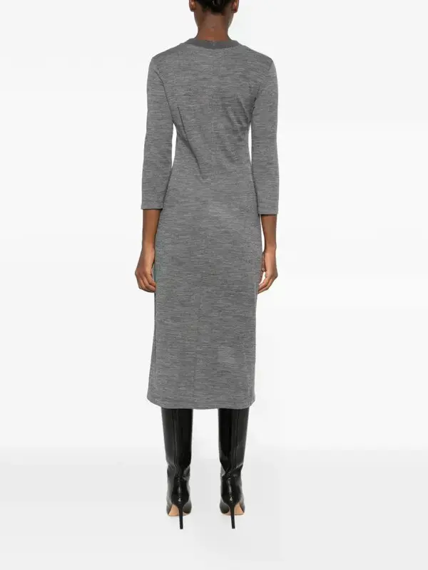 Peserico Gathered Long-sleeve Midi Dress - Grey