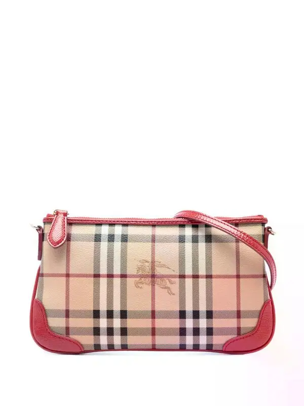 Burberry 2000-2017 Haymarket Check Coated Canvas Peyton Crossbody Bag - Red