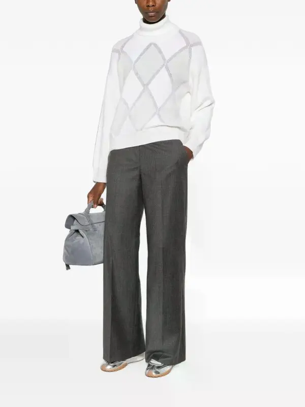 Peserico Argyle Roll-neck Sweater - White