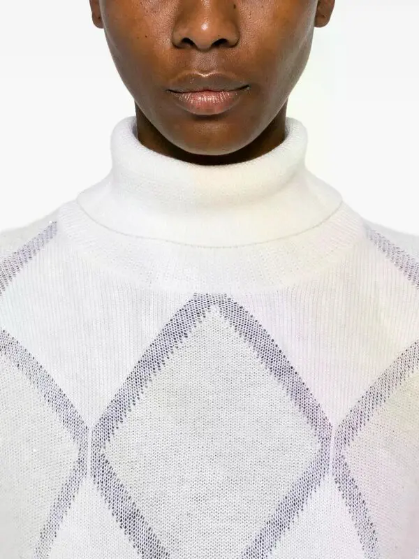 Peserico Argyle Roll-neck Sweater - White