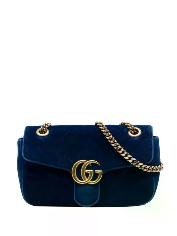 Gucci 2016-2026 Medium Gg Marmont Matelasse Velvet Shoulder Bag - Blue