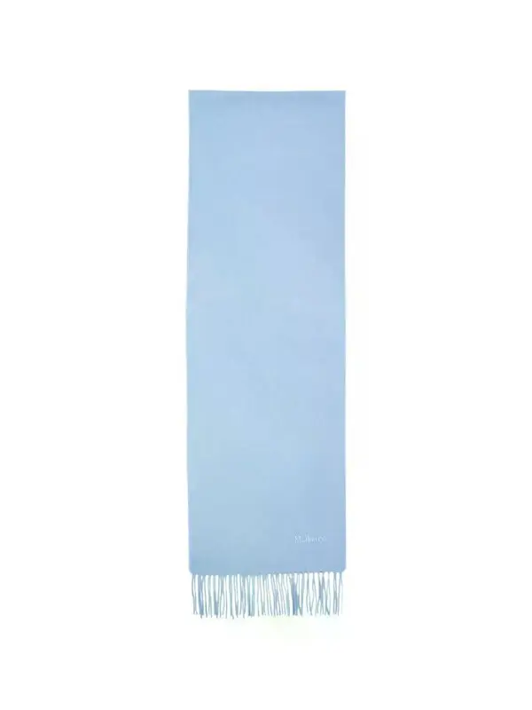 Mulberry Embroidered-logo Fringed-hem Scarf - Blue