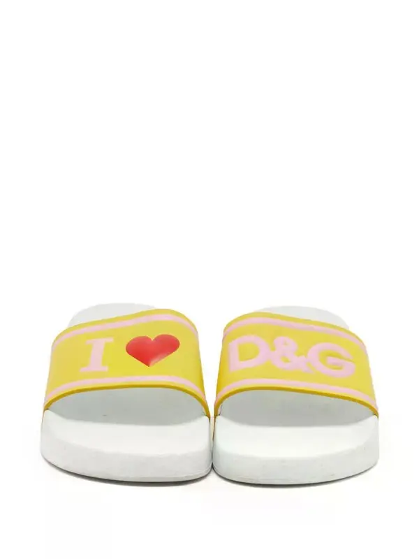Dolce & Gabbana Heart Print Slides - Yellow