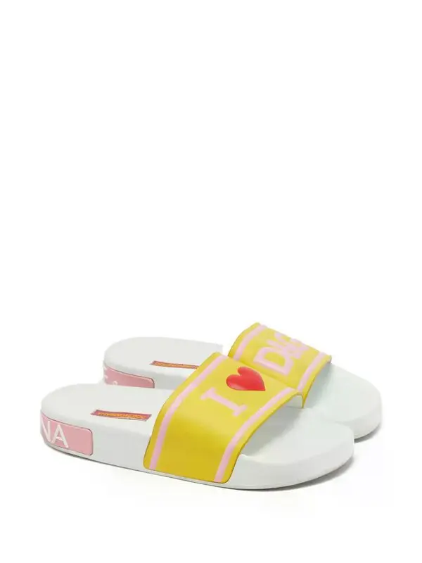 Dolce & Gabbana Heart Print Slides - Yellow