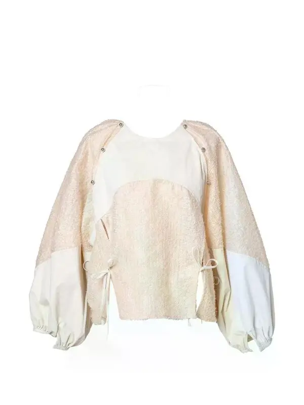 MULLER OF YOSHIOKUBO Relief Puff-sleeve Top With Silver-tone Button Detailing - Black
