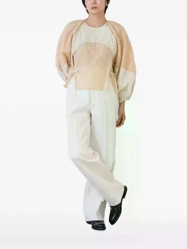 MULLER OF YOSHIOKUBO Relief Puff-sleeve Top With Silver-tone Button Detailing