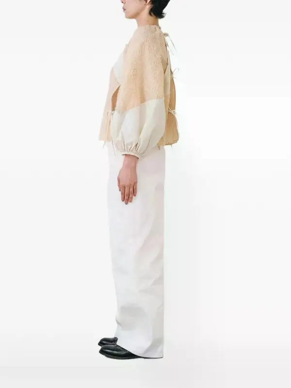 MULLER OF YOSHIOKUBO Relief Puff-sleeve Top With Silver-tone Button Detailing