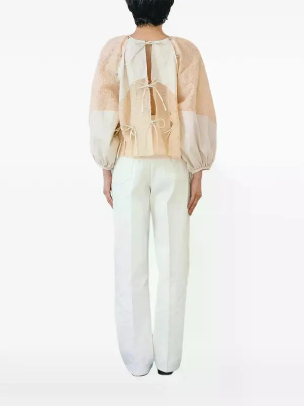 MULLER OF YOSHIOKUBO Relief Puff-sleeve Top With Silver-tone Button Detailing