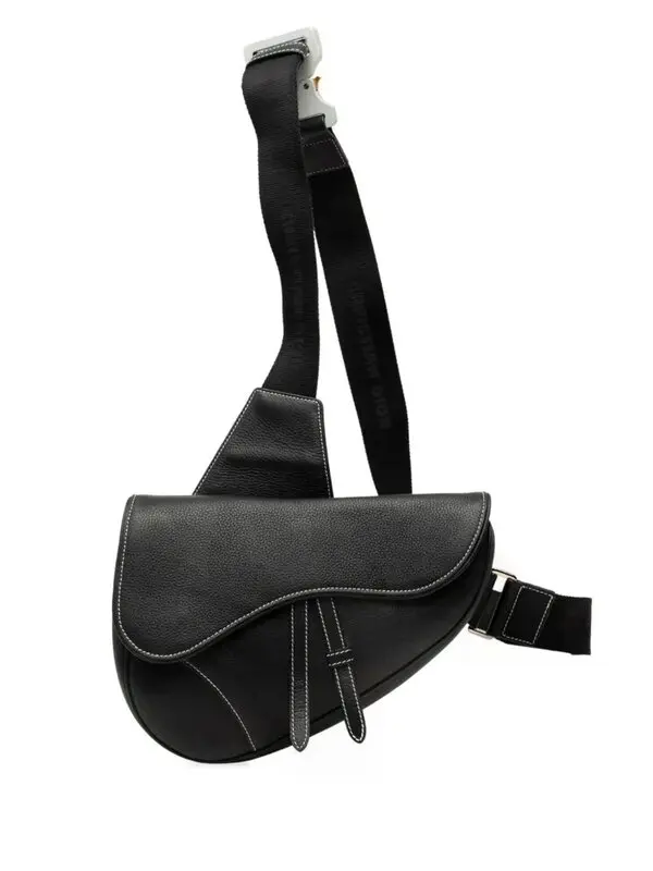 Dior 2022 Grained Calfskin Saddle Crossbody Bag - Black