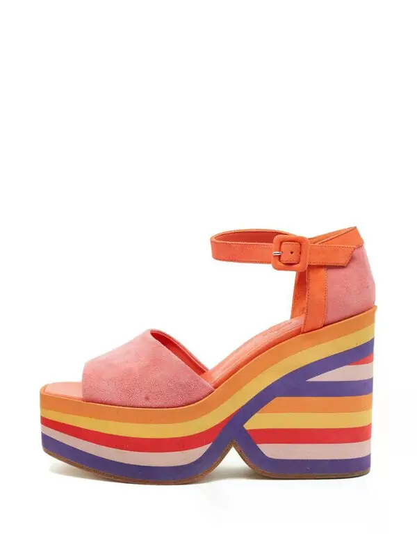 Hermès Suede Wedge Sandals With Striped Platform - Orange