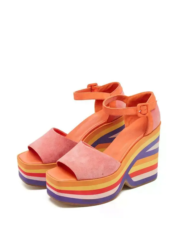 Hermès Suede Wedge Sandals With Striped Platform