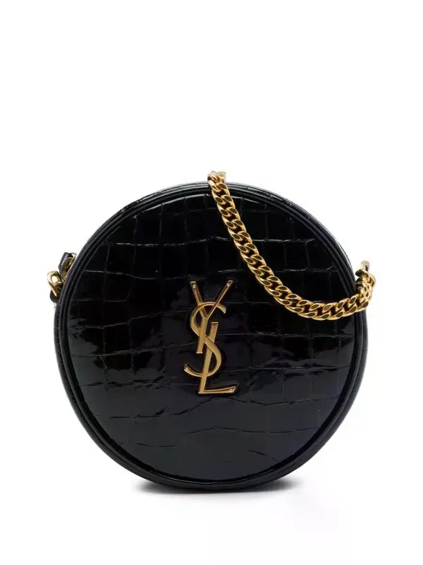 Saint Laurent 2020 Croc Embossed Patent Round Vinyle Camera Bag Crossbody Bag - Black