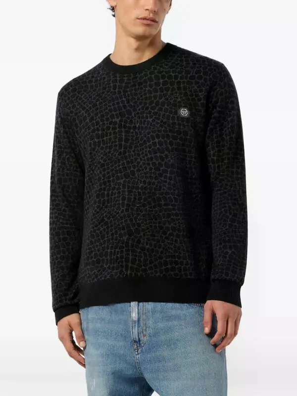 Philipp Plein Wool Cashmere Round-neck Pullover Cocco - Black