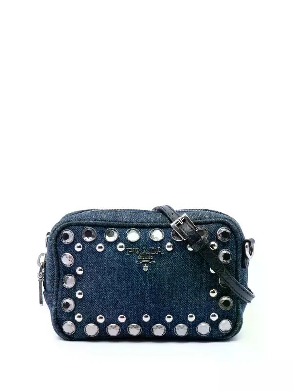 Prada Denim Borchie Bijoux Camera Crossbody Bag - Blue