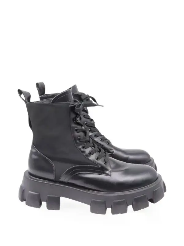 Prada Monolith Leather Combat Boots - Black
