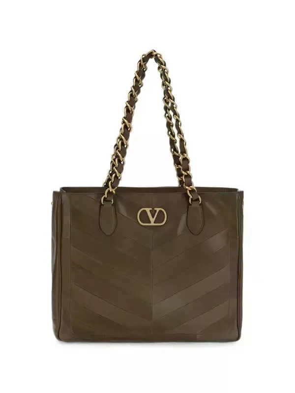 Valentino Garavani Laseine Shopping Bag In Nappa Leather With A Chevron Pattern - Brown