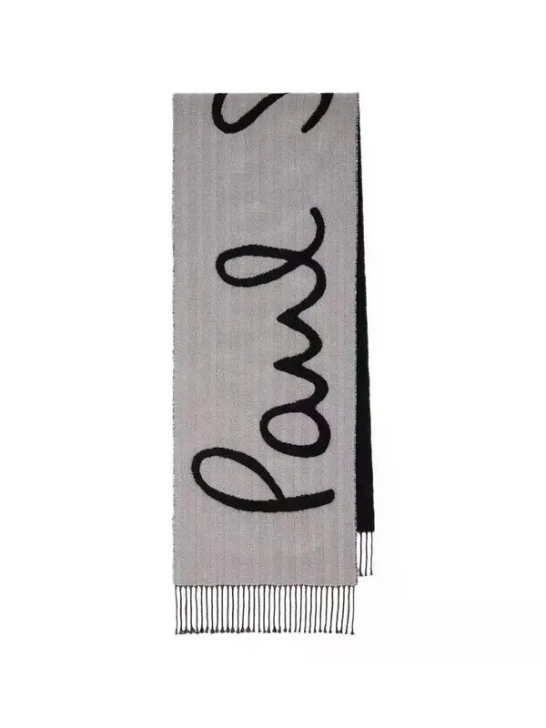 Paul Smith And Black Herringbone Logo Scarf - Grey