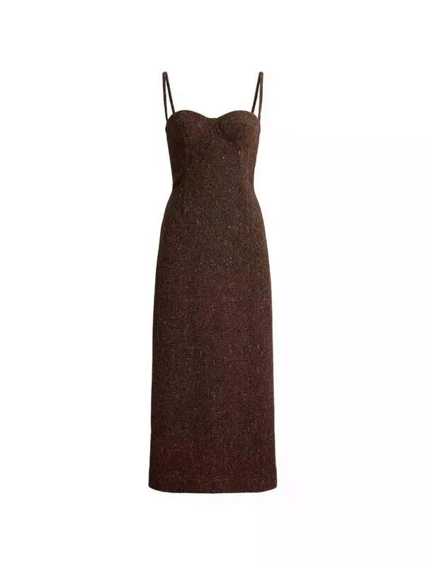 Polo Ralph Lauren Sweetheart Neck Midi Dress - Brown