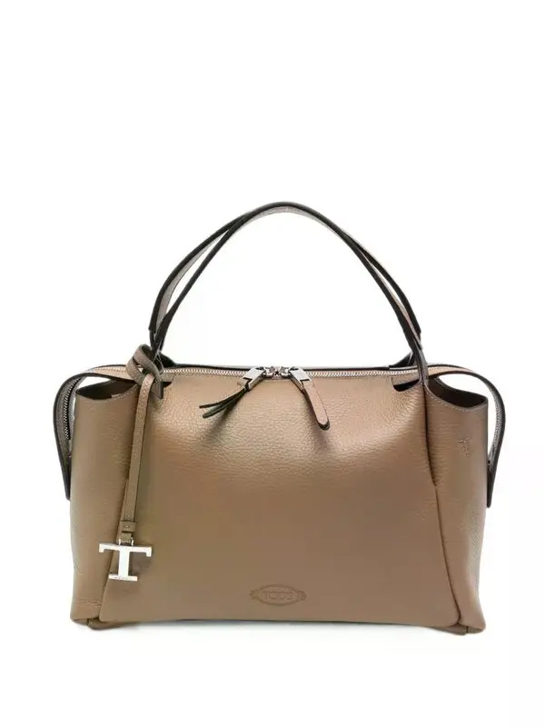 TOD'S T Timeless Pebbled Leather Tote Bag - Neutrals