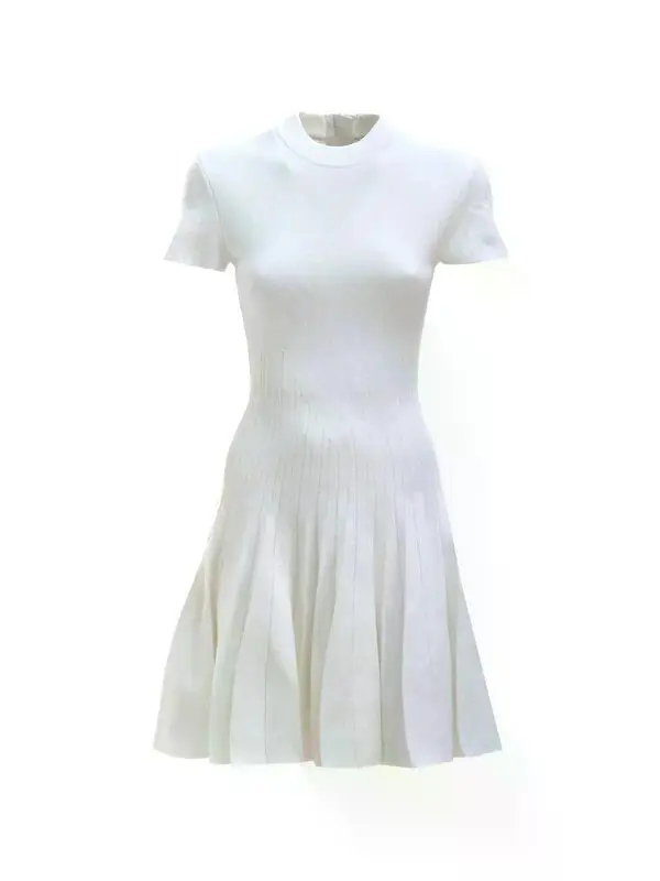 Balmain Pleated-skirt Short-sleeve Mini Dress - White