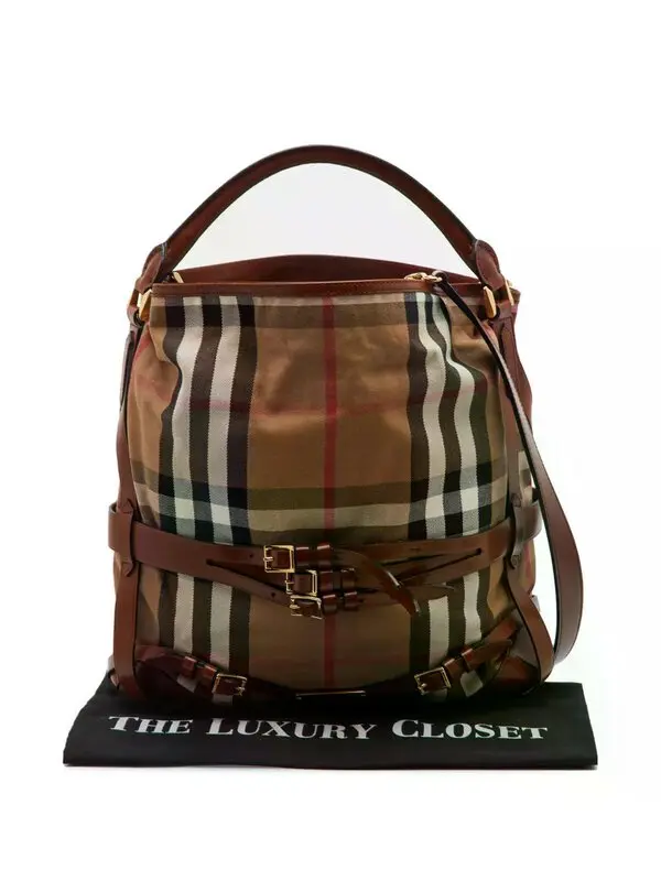 Burberry Medium Bridle Gosford House Check Tote Bag - Neutrals