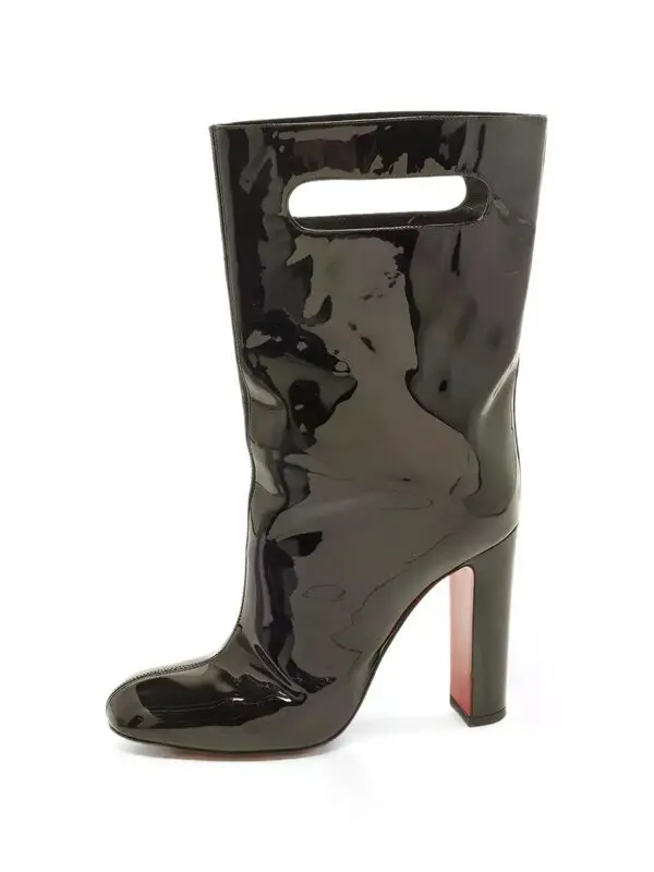 CHRISTIAN LOUBOUTIN Cut-out Patent Leather Boots - Black