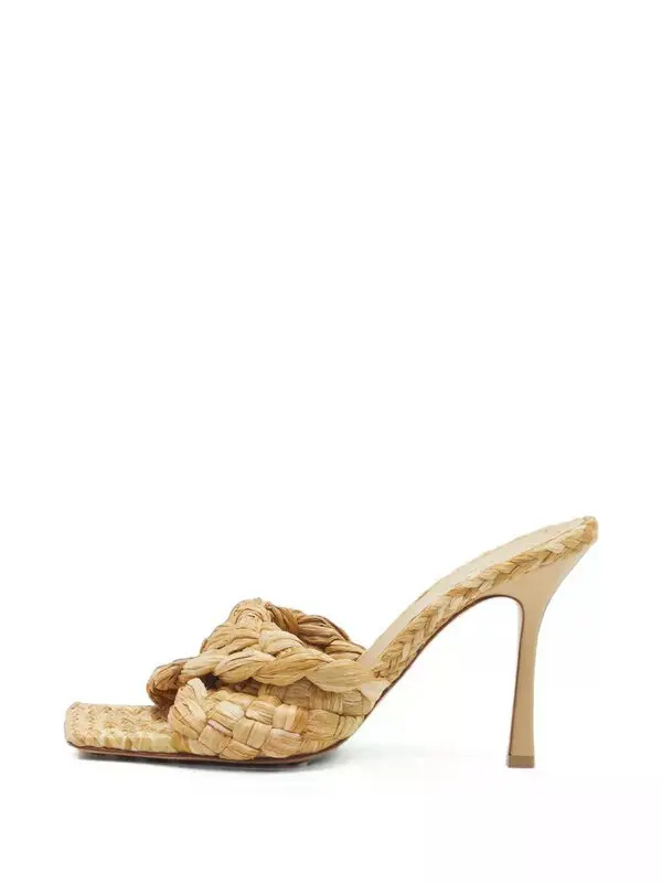 Bottega Veneta Stretch Twisted Intrecciato Raffia Stiletto Sandals - Neutrals
