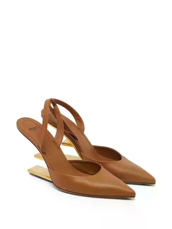 Fendi Slingback Pumps With Sculptural Wedge Heel - Brown