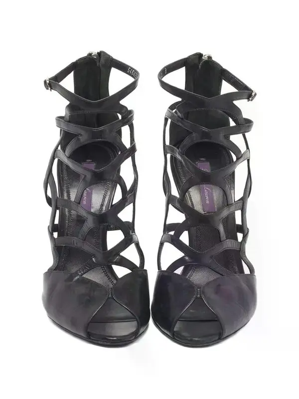 Ralph Lauren Leather Crisscross Cage Stiletto Sandals - Black