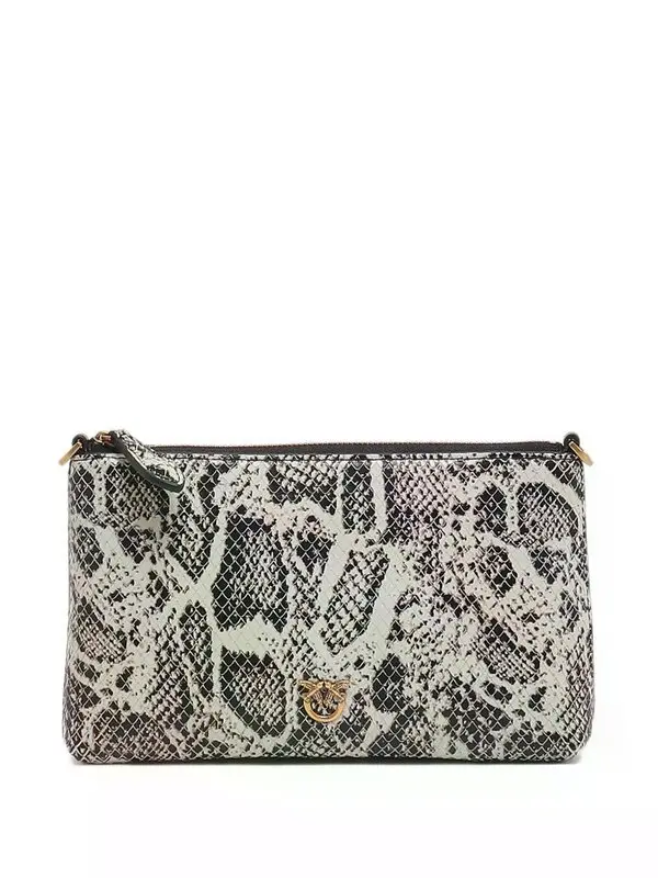 Pinko Mini Flat Horizontal Cross Body Clutch In Python-print Leather - White