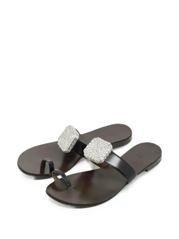 GIUSEPPE ZANOTTI Crystal-embellished Toe-strap Flat Sandals - Black