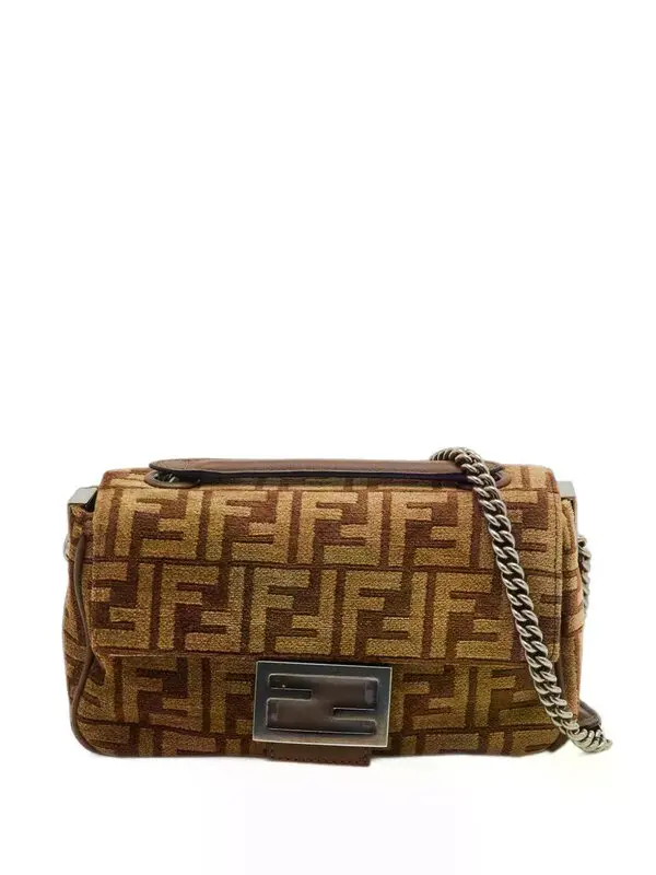 Fendi 2022 Midi Baguette Ff Velvet Cross Body Bag - Brown