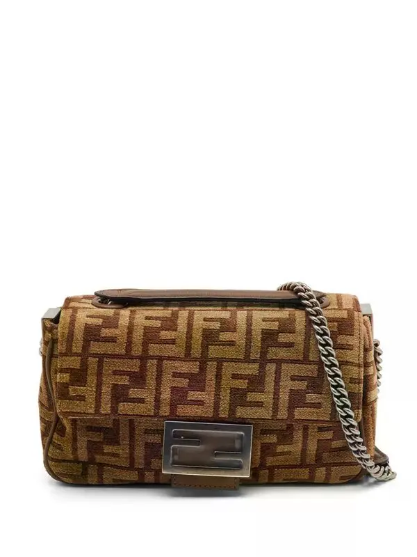 Fendi Baguette Ff Velvet Cross Body Bag - Brown
