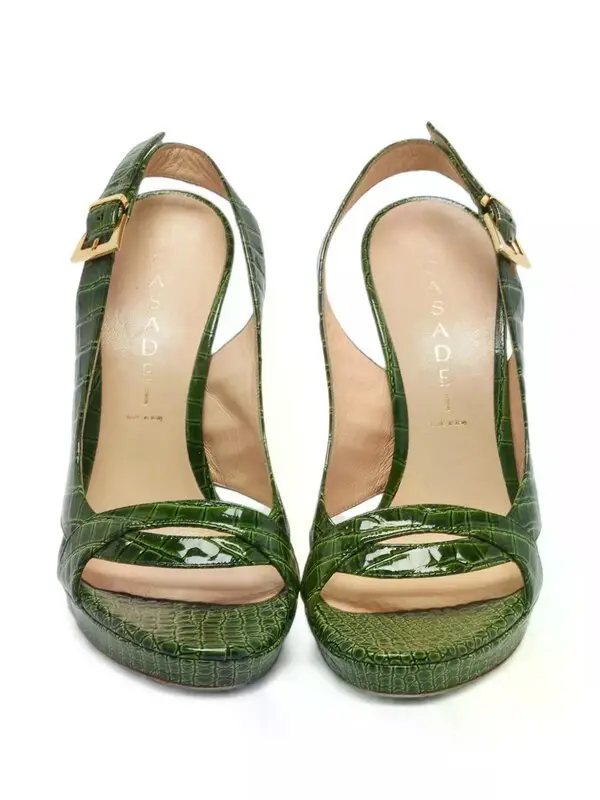Casadei Croc-embossed Slingback Pumps