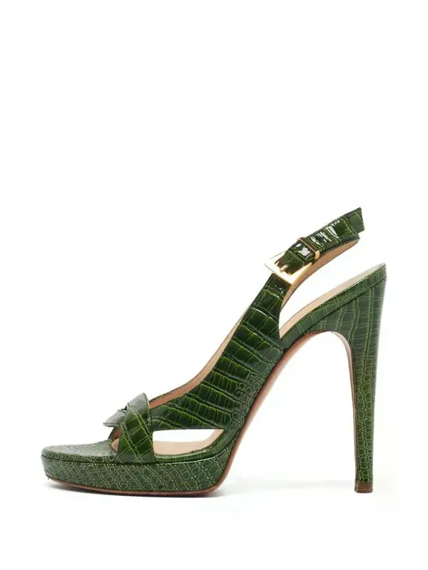 Casadei Croc-embossed Slingback Pumps - Green