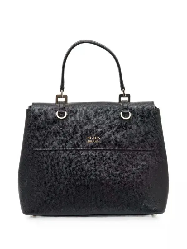 Prada Saffiano Turn-lock Tote Bag - Black