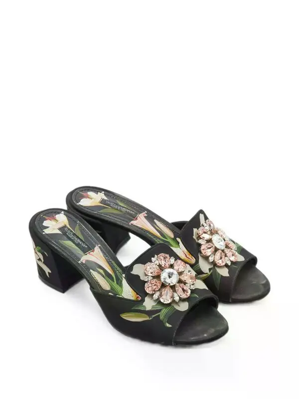 Dolce & Gabbana Lily-print Crystal-embellished Sandals