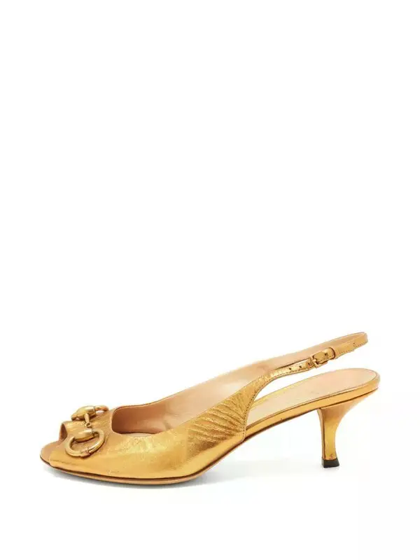 Gucci Leather Horsebit Peep-toe Slingback Sandals - Gold