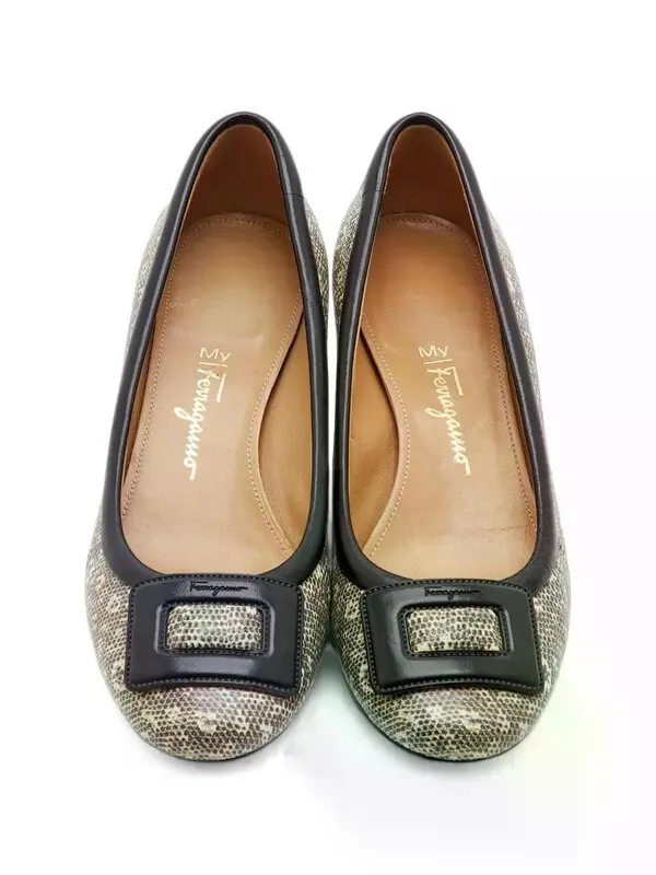 FERRAGAMO Lizard-embossed Buckle-detail Pumps