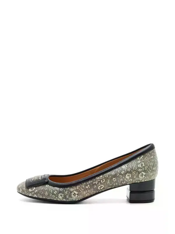 FERRAGAMO Lizard-embossed Buckle Detail Pumps - Black