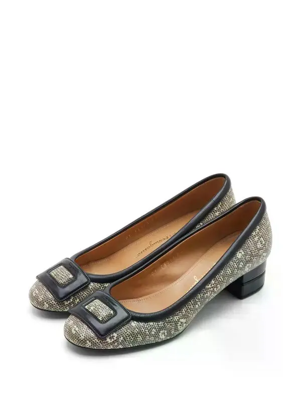FERRAGAMO Lizard-embossed Buckle Detail Pumps
