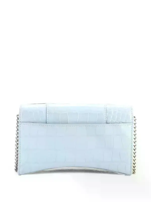 Balenciaga Hourglass Chain Wallet Crocodile Embossed Leather Clutch Bag - Blue