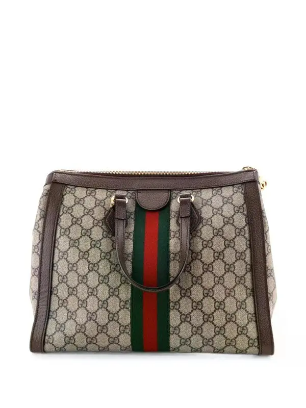 Gucci Ophidia Top Handle Gg Coated Canvas Medium Tote Bag - Brown