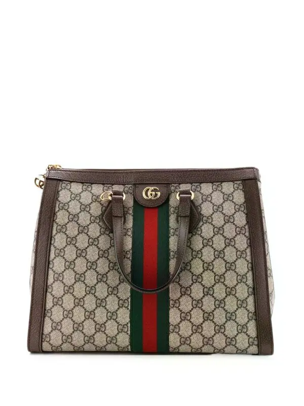 Gucci Ophidia Top Handle Gg Coated Canvas Medium Tote Bag - Brown